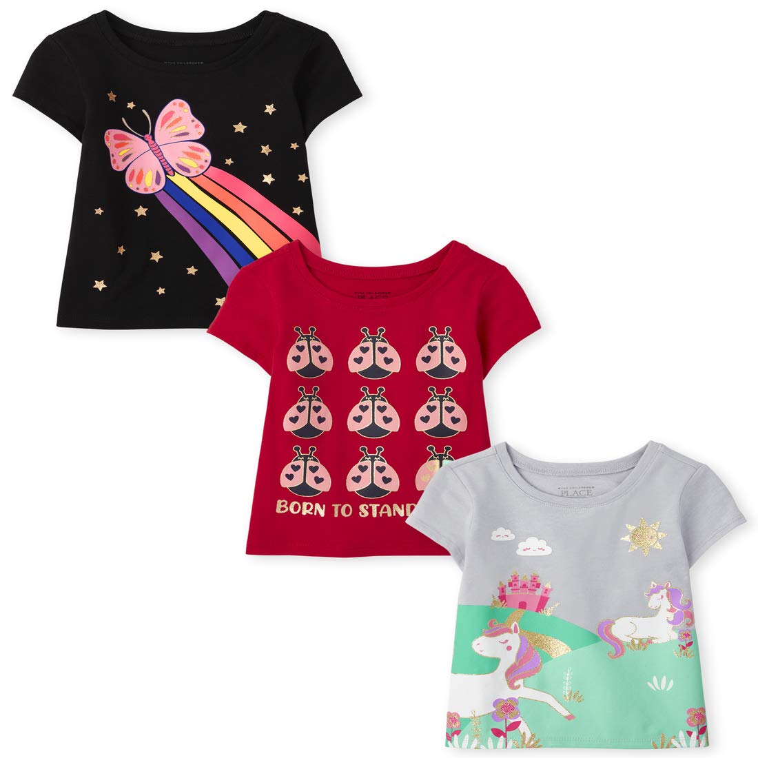 The Children's Place baby girls And Toddler Girl Short Sleeve Graphic T-shirt 3-pack T Shirt, Animals, 2T US
