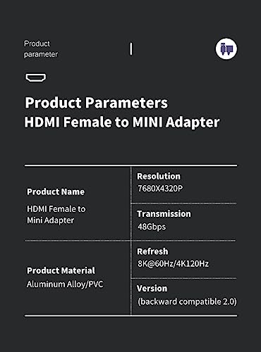 8K@60Hz 90-Degree Left Angle HDMI to MINI High-Speed Adapter(pack of 3), Supports HDR, 3D, 48Gbps, Compatible with DSLR, Camcorder, Graphics Card, Laptop, Projector, Suitable for Home and Office Use