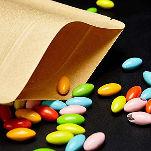 FireKylin 100 Pcs Resealable Bags,3.5" x 5.5" Stand Up Kraft Paper Bags with Matte Window, Zip Lock Food Storage Bags for Packaging Products, Reusable, Sealable