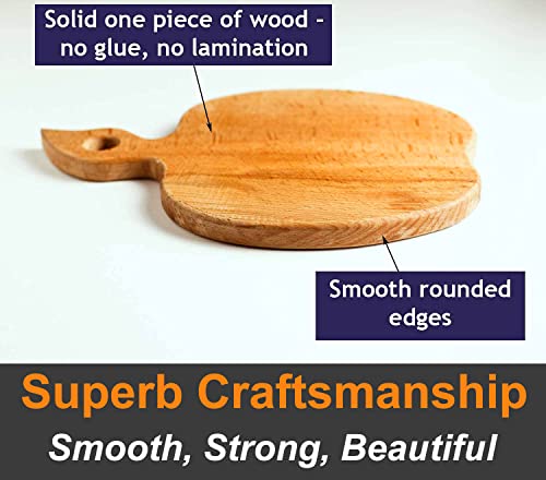 ECOSALL Apple-shaped Solid Wood Cutting Board With Handle For Fruit and Veggies – Small Wooden Bread Board, Cheese Serving Platter, Round Charcuterie Board – 100% Natural, Reversible, Presentable