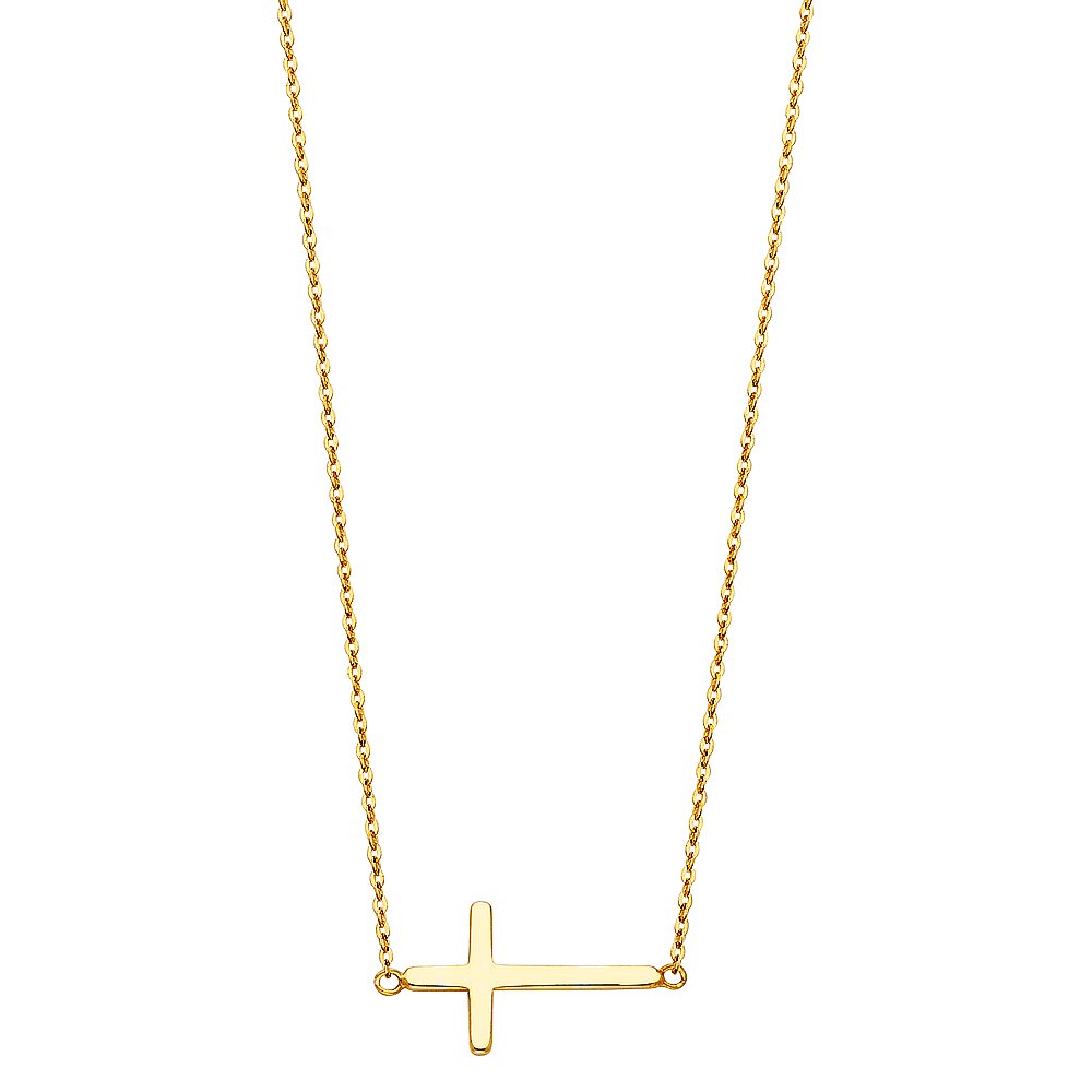 14k Yellow Gold Side Way Cross Necklace (15 x 8 mm) - 17"+1"