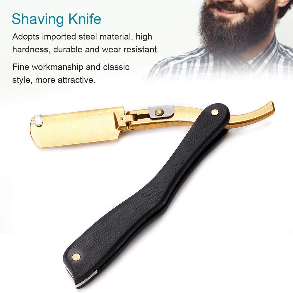 Lightweight Wooden Handle Straight Barber Razor, Classic Multi-Functional Barber Shaver, for Hair Salon Baber Shop(black)