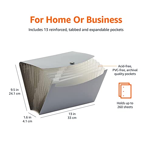 Amazon Basics Expanding Organizer File Folder, Letter Size - Black & Gray, 2-Pack