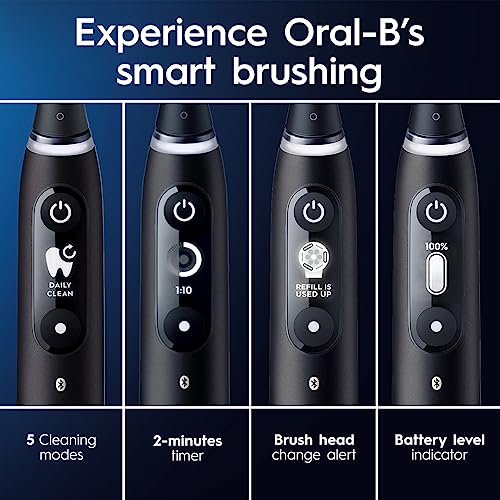 Oral-B iO Series 6 Rechargeable Electric Toothbrush with Visible Pressure Sensor to Protect Gums, 2 Minute Timer, 5 Cleaning Settings, 1 Replacement Toothbrush Head, and Travel Case, Black