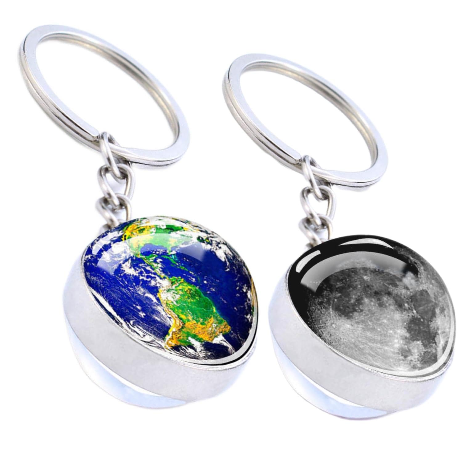 2 Pcs Glow In The Dark Keychain - Earth and Moon Keychains With Gift Box Luminous Accessories Pendant Cute Small Globe Space Galaxy Fun Unique Llaveros Key chain for Men & Women Gift For Loved Once
