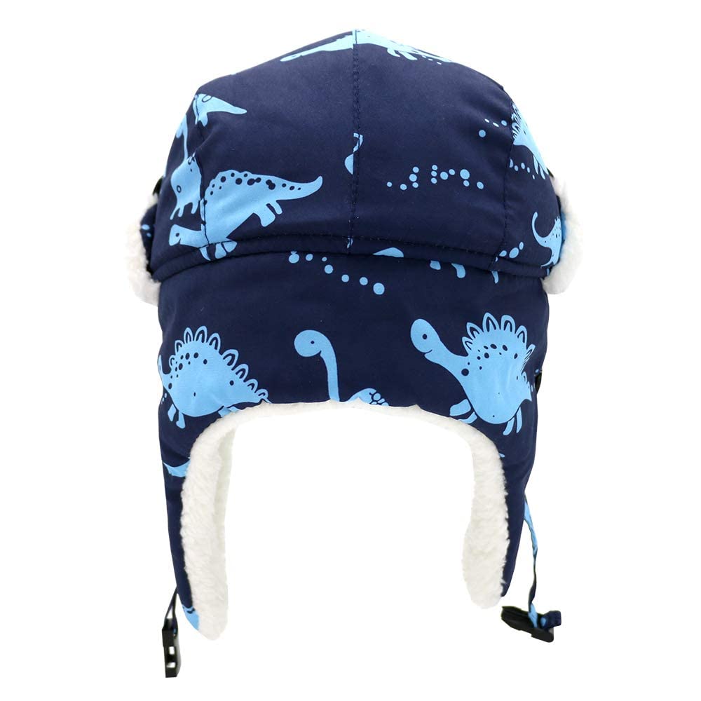 Baby Boy Hats Toddler Winter Hat Sherpa Lined Warm Trapper Hat Fleece Girl Infant Beanie Blue Dinosaur 2-5T