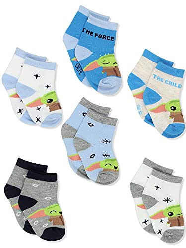 Disney Star Wars Mandalorian Baby Yoda Infant 6 Pack Quarter Socks (18-24 Months, Blue)