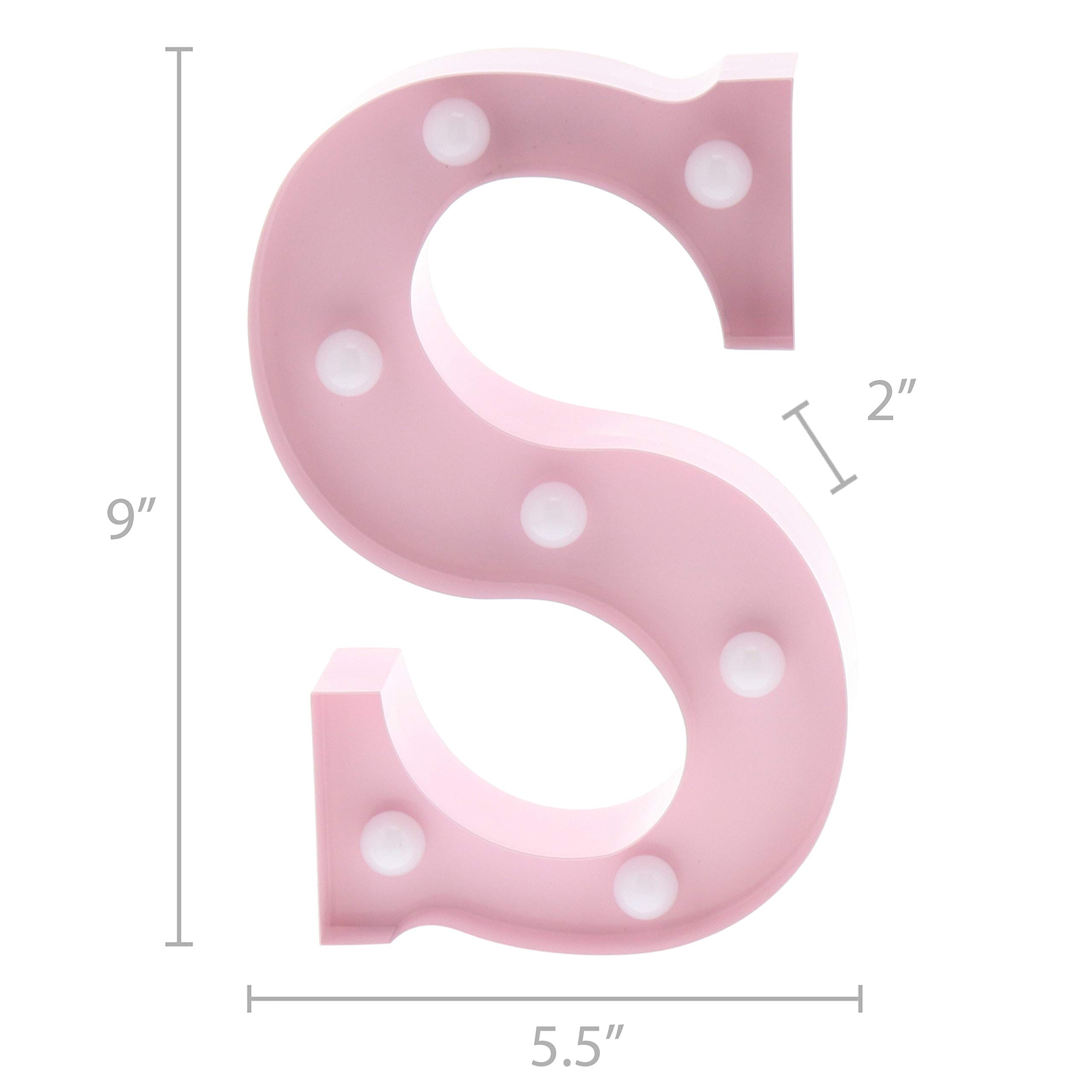 Barnyard Designs Metal Marquee Letter S Light Up Wall Initial Nursery Letter, Home and Event Decoration 9 Inch (Baby Pink)