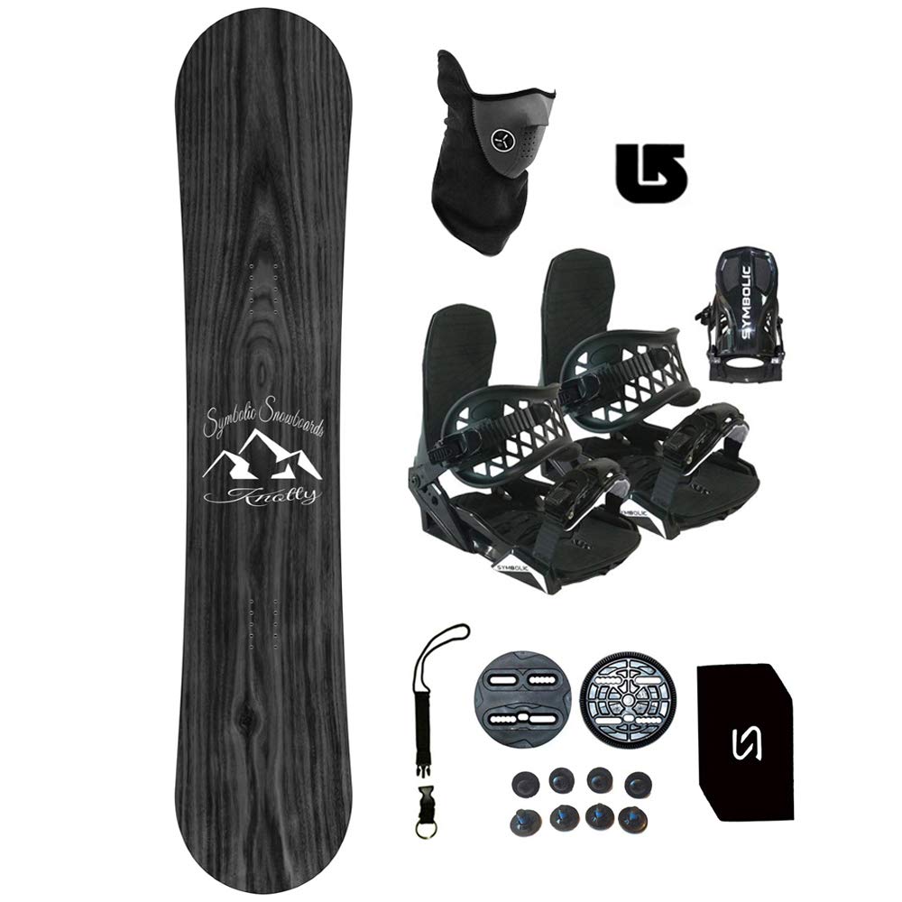 140-155cm Symbolic Knotty Snowboard + Bindings Package +Leash+Stomp+Face Mask+Burton Decal (Bindings Black S/M Men(fit 5-8.5), 140cm Rocker)