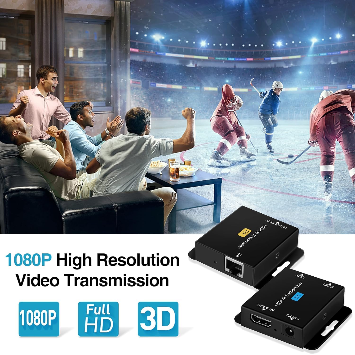avedio links 196ft/60m HDMI Extender Over Cat 5e/6/7, 1080P HDMI Ethernet Extender Balun Adapter with Single POC Power Supply, Support 3D, EDID, Deep Color, Compatible with DVD, Fire Stick, Roku, PS5