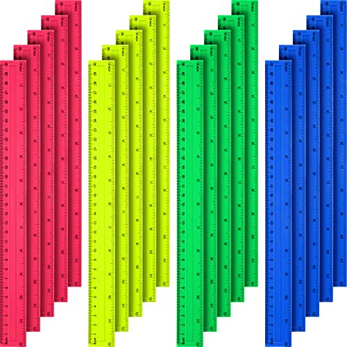 20 Pack Plastic Ruler 12 Inch Straight Ruler with Inches and Metric Bulk Rulers for School Classroom, Home, or Office (Colorful)