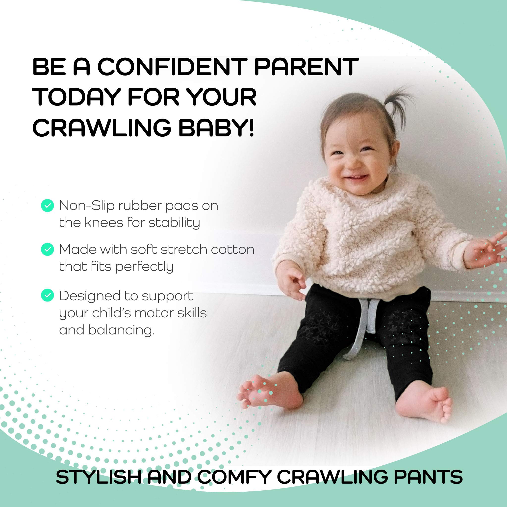Go Little One Go, Anti-Slip Baby Jogger Crawling Pants | Organic Cotton | Unisex (6-12 Mo) (Black)