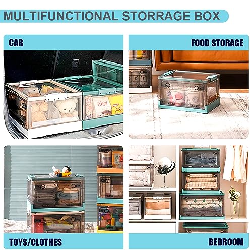 4utoHydra 4 PCS Collapsible Storage Bins, 80L Plastic Storage Bin Organizing Container with Lid and 4 Wheels, Clear Folding Plastic Container, Storage Organizer Five Doors with Secure Latching Buckles ( Extra Large , White)