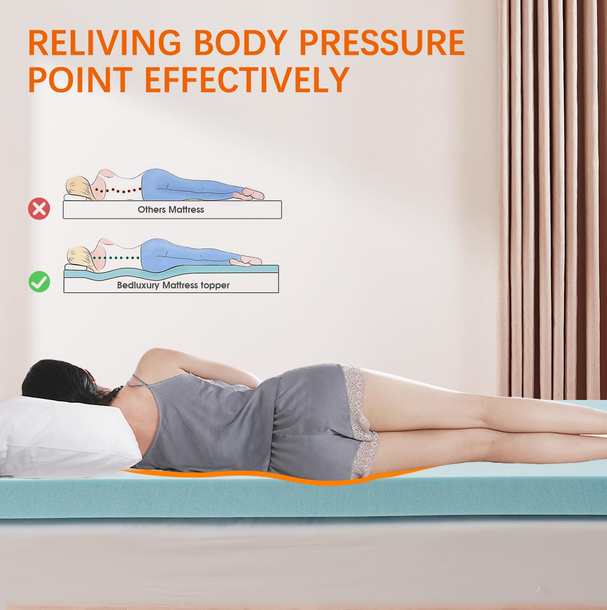 3 Inch Gel Memory Foam Cooling Mattress Topper Queen Size, Mattress Pad Cover for Pressure Relief, Bed Topper with Removable Cover,Soft & Breathable
