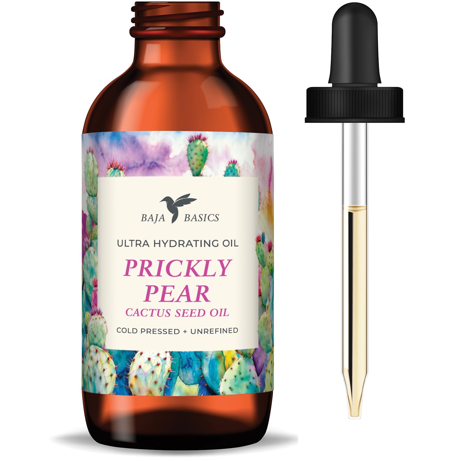 Baja Basics Prickly Pear Oil Cold Pressed, 100% Pure, Unrefined Moisturizer for Skin, Face, Body, Nails and Hair - Multi-Purpose Beauty Product For Men and Women - 1 oz Bottle