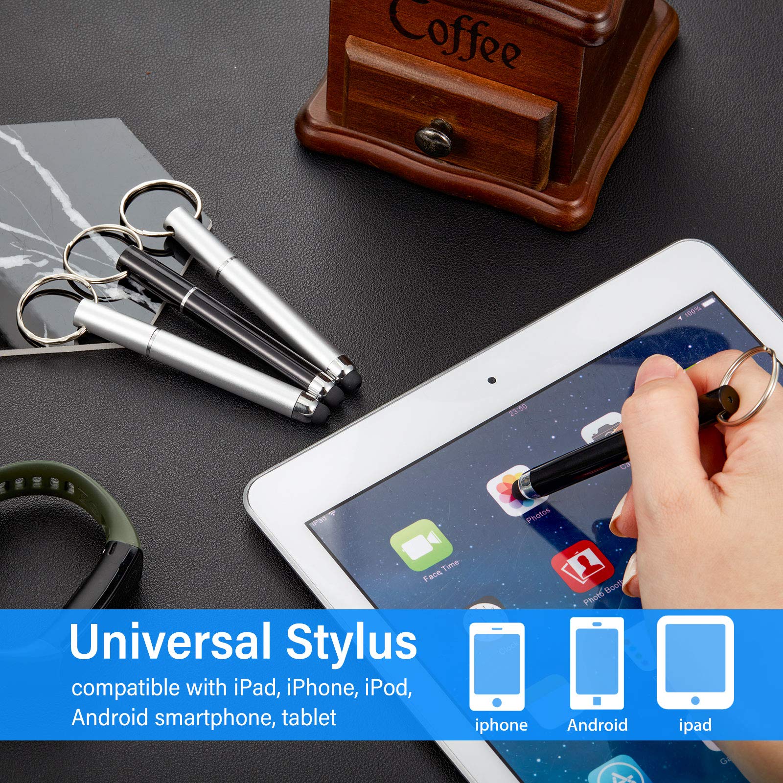 Outus 8 Pieces Stylus Pen Keychain Portable Touch Screen Capacitive Stylus, 3-in-1 Integrated Key Chain Stylus Pens for Tablets and Cell Phones