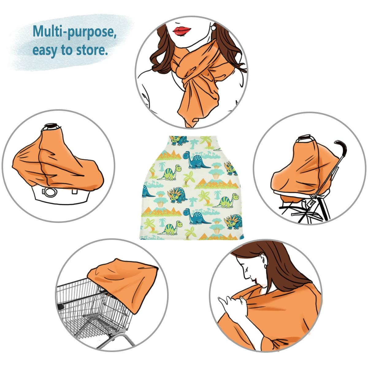 Baby Car Seat Cover Dinosaurs and Palms Nursing Covers Breastfeeding Scarf Infant Carseat Canopy for Mom Baby Gift