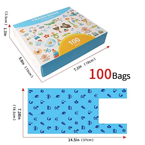 Disposable Diaper Bags with Easy-Tie Tabs, Degradable Diaper Trash Bags or Pet Waste Bags, With Cute Pattern Unscented Biodegradable Diaper Sacks, 200 Counts