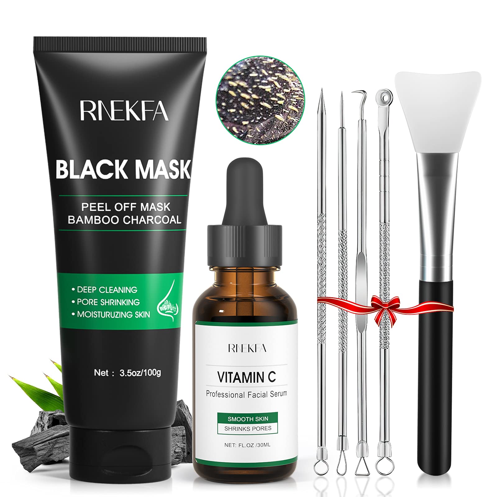 Blackhead Remover Mask Kit 4-in-1 Peel Off Charcoal Face Mask with Vitamin C Serum Blackheads Extractor Tools, and Silicon Brush, Purifying Deep Cleansing Blackheads Acne Mask for Women and Men, 100 g