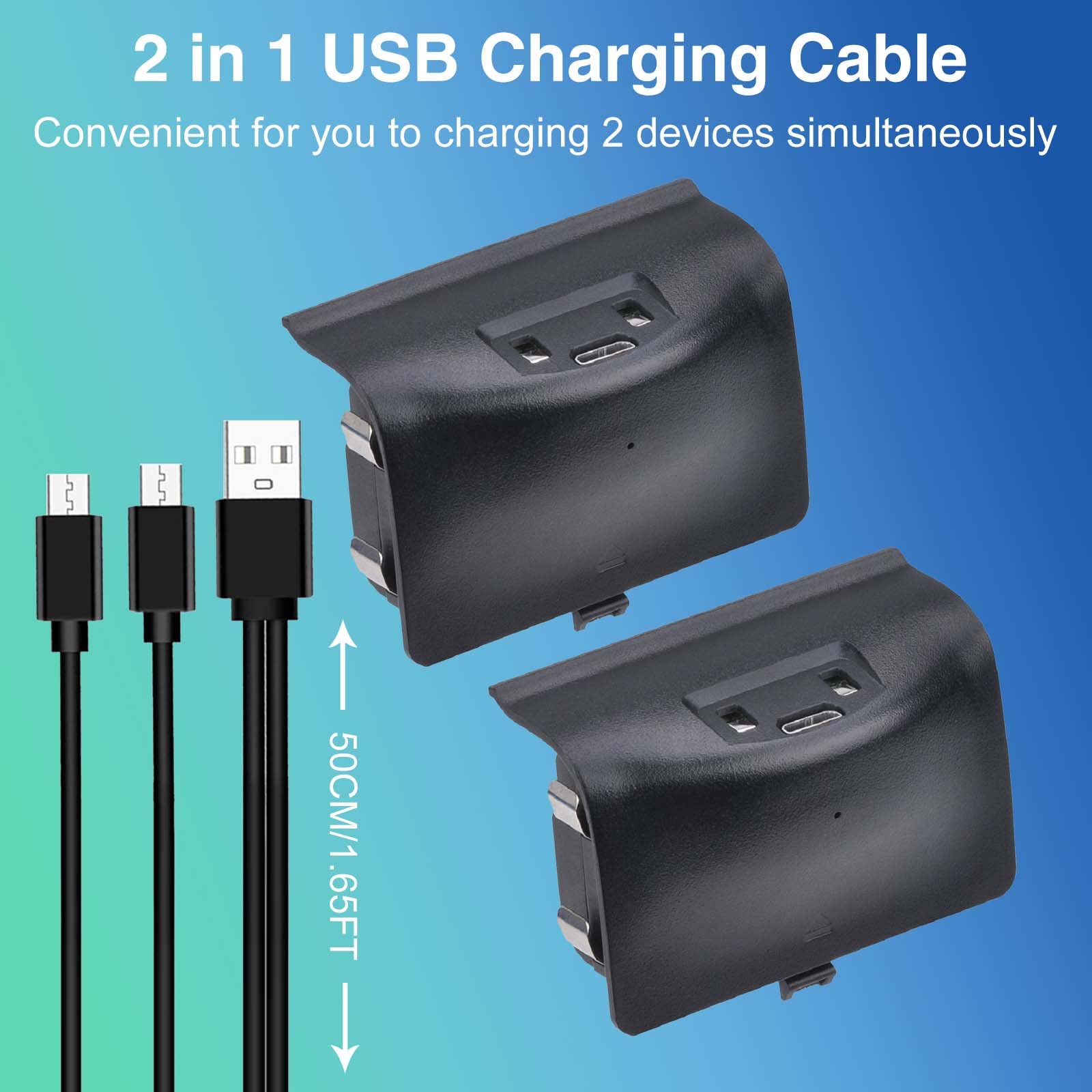 2 Pack Xbox One Rechargeable Battery Pack, 1400mAh Xbox One Controller Battery for Xbox One S/X/Elite Controller with 2 in 1 USB Charging Cable