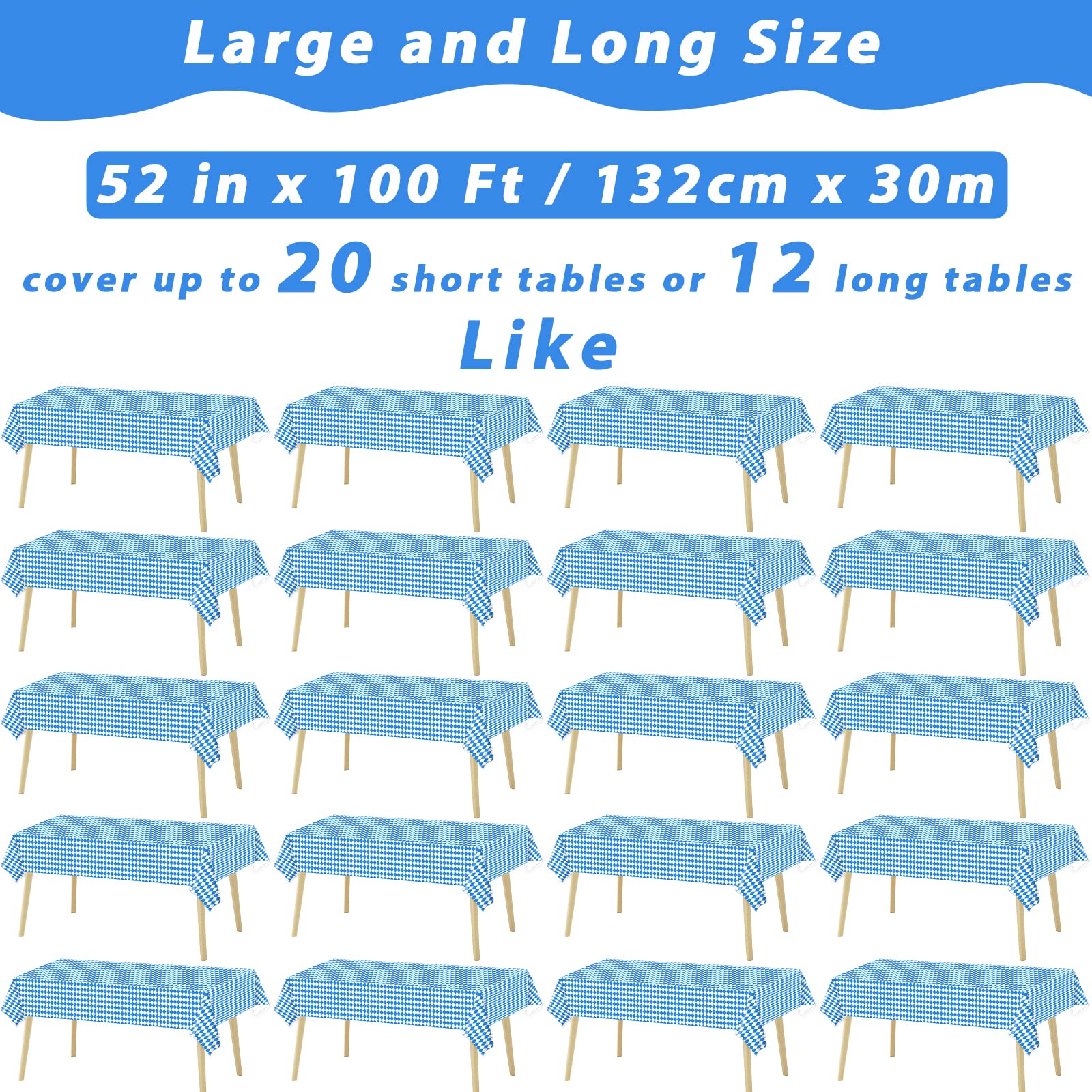 52 in x 100 Ft Oktoberfest Table Roll Party Accessory with Slide Cutter Plastic Table Cloth Roll Oktoberfest Bavarian Blue Diamonds Tablecover for German Themed Party Decorations