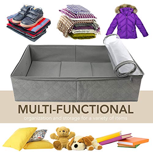 Foldable Underbed Storage Bags, Closet Organizers and storage bins, Clothes Blankets Organizer, with Clear Window and Reinforced Handles, 24β x 16β x 6", Gray, Pack of 2