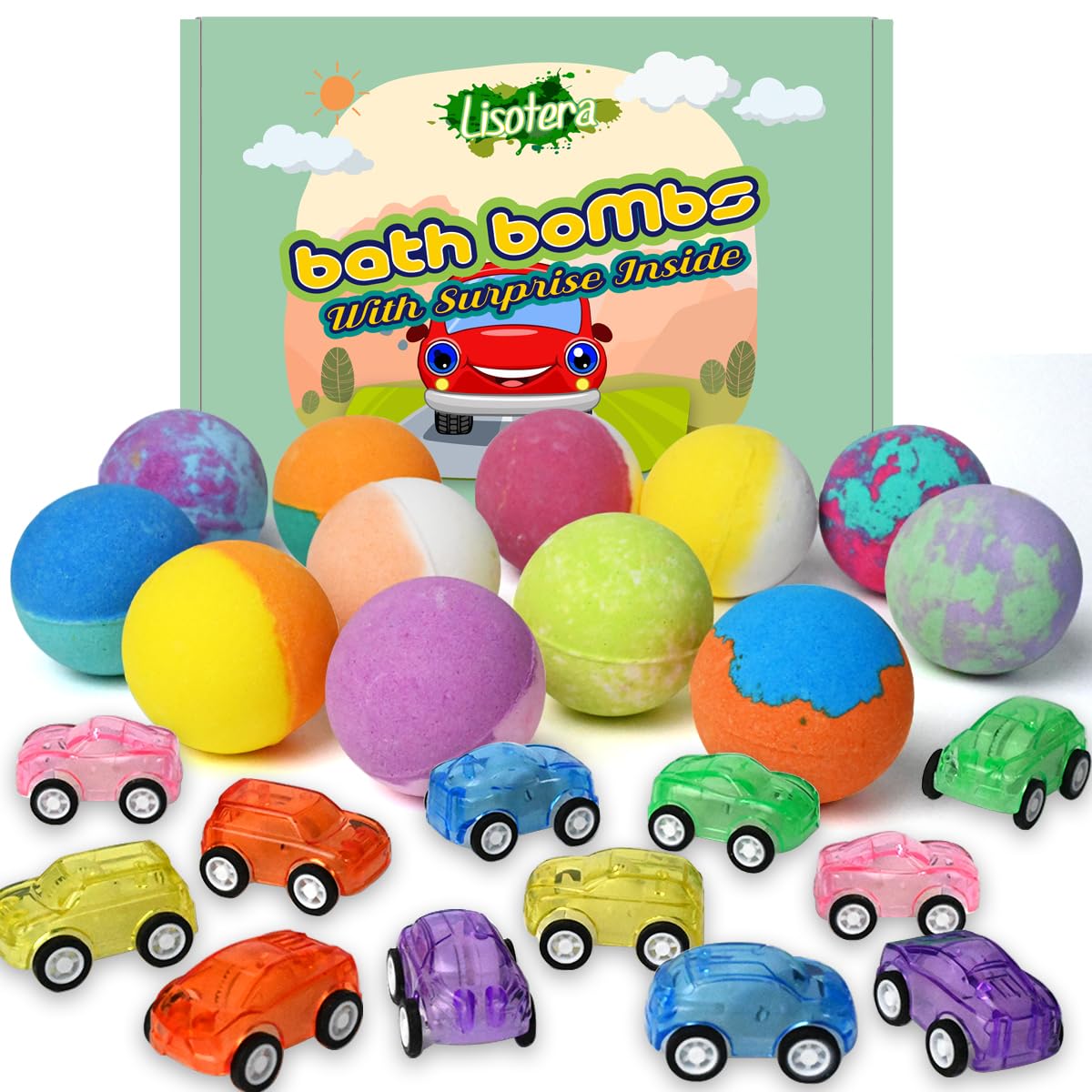 Bath Bombs for Kids with Surprise Inside, 9 Pack Pull-Back Cars Organic Rich Foam Color Bubble Set with 3 Multifunctional Vehicles, Gentle and Kids Safe for Boys Girls Birthday Christmas