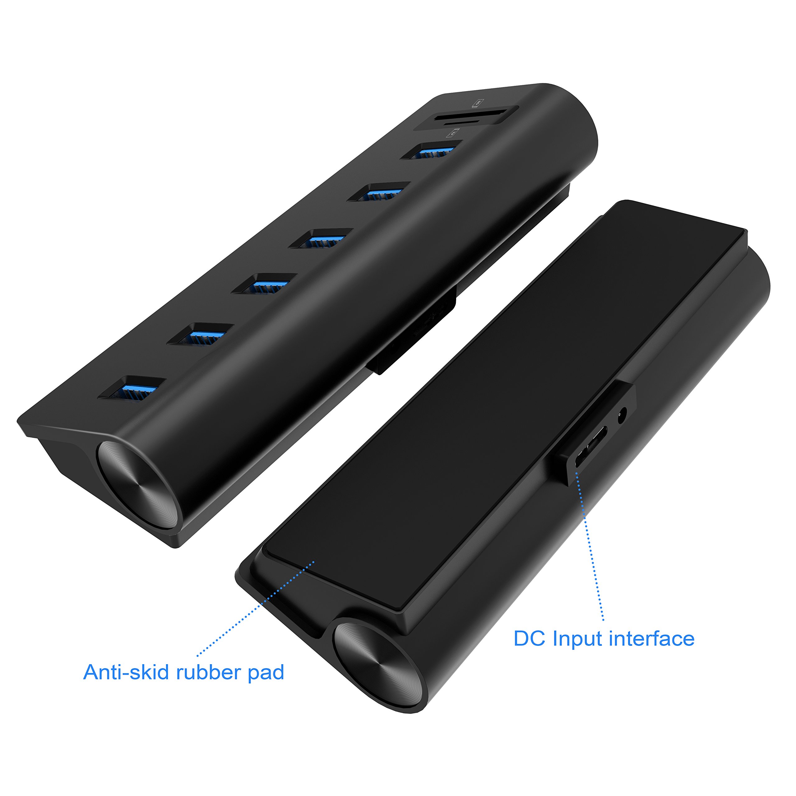 CATECK USB 3.0 Hub, Aluminum Hub with 6 USB 3.0 Ports+SD/TF Card Solts+5V/4A High Capacity Power Supply for Mac, Mac Book Air, Mac Pro,Mac Book Pro, Mac Book, Mac Mini, PCs and Laptops (Black)