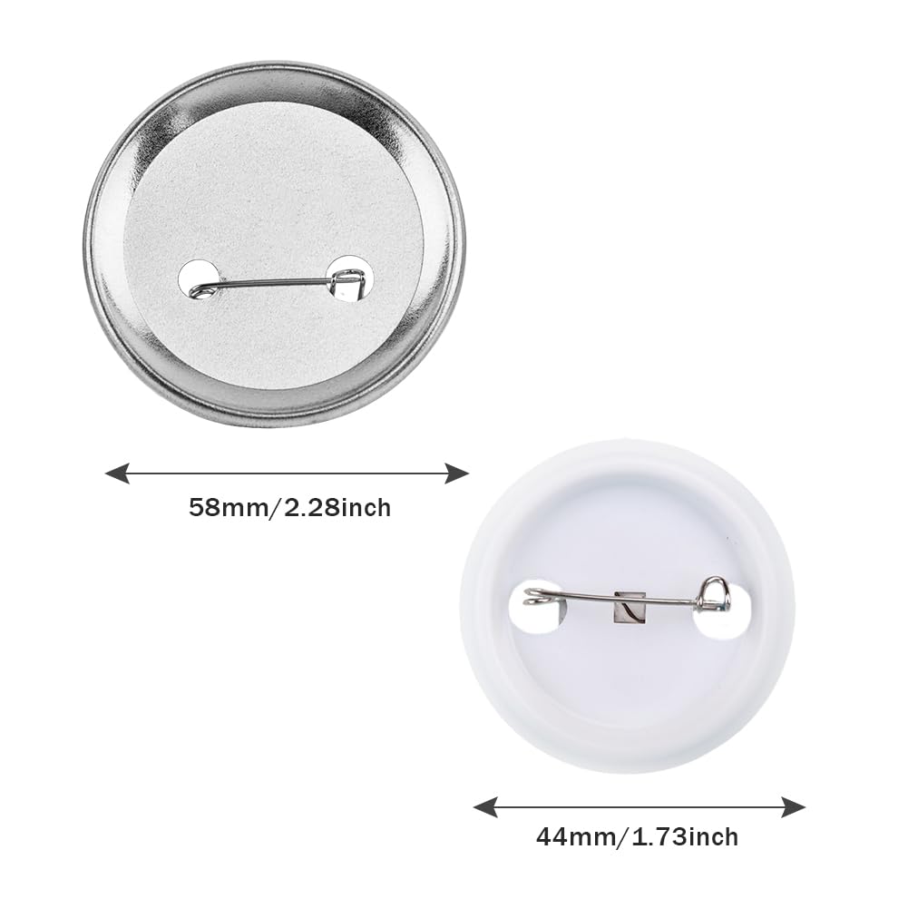 110 Pcs Blank Button Making Supplies for Button Maker Machine Round Badge Pin Button Parts, 58mm 44mm Metal Shells Back Cover Pin with Clear Film,for Crafts Supplie(Silver,White)