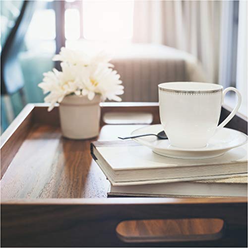 Large Ottoman Tray | 19 x 19 inches Oversized Square Solid Black Walnut Wooden Table Serving Tray | with Handles - Durable - Sleek Design for Coffee, Tea, Breakfast Platter, Decorative