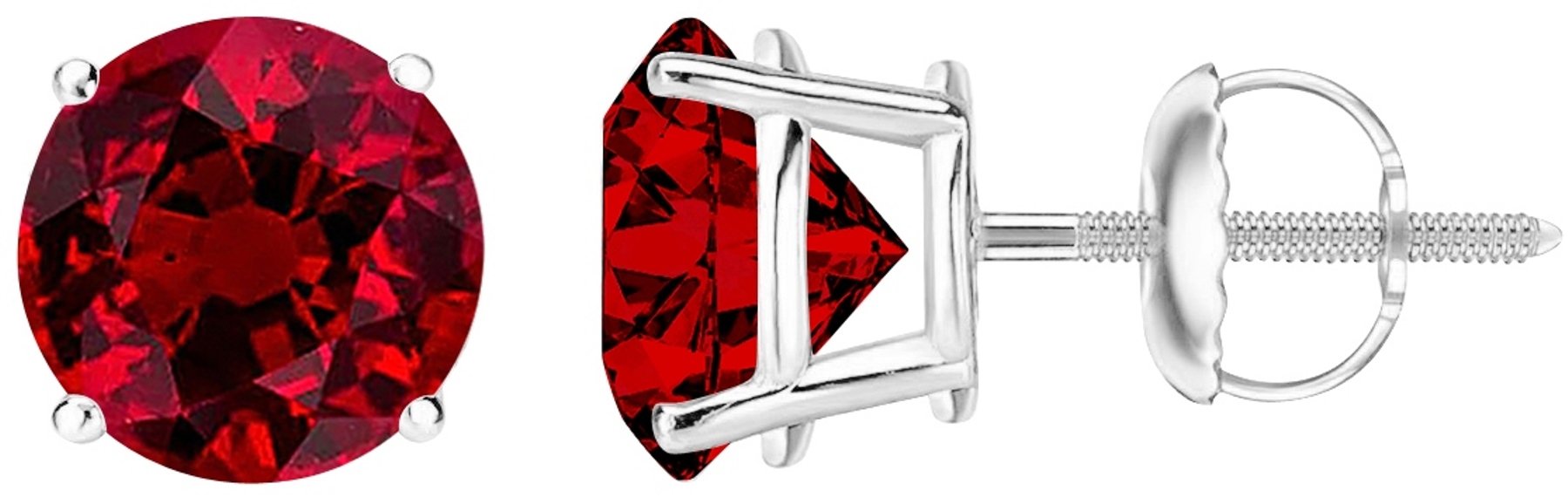 2 Carat Total Weight Ruby Solitaire Stud Earrings Pair Platinum Popular Premium Collection 4 Prong Screw Back