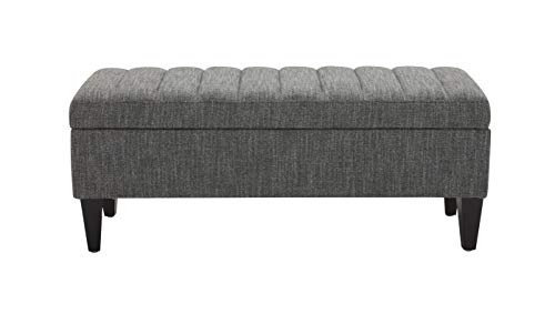 Amazon Brand β Rivet Maple Channel Tufted Upholstered Rectangular Storage Ottoman with a Soft-Close Hinge, 45.3"W, Dark Grey
