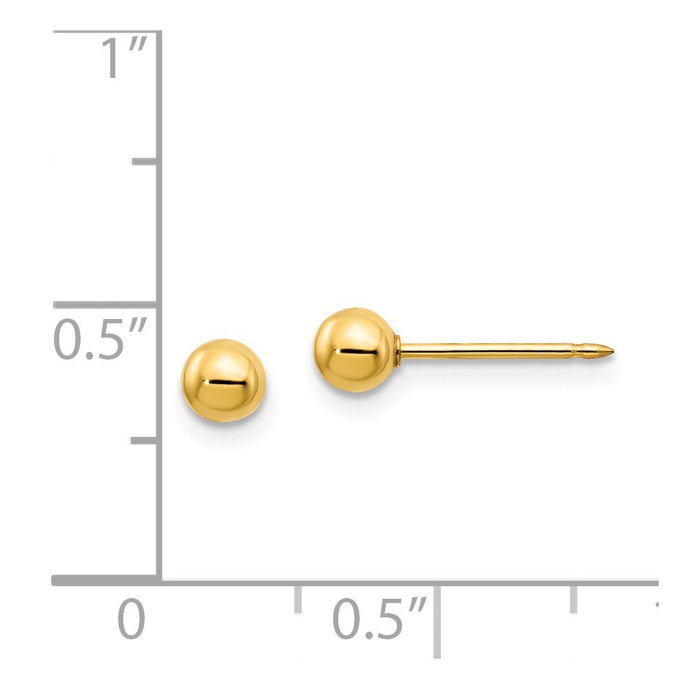 14k Yellow Gold 4mm Ball/Long Post Earrings