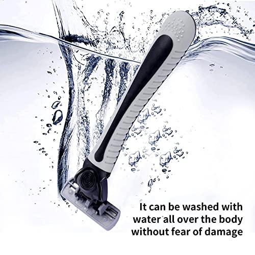 6-Blade Razor,Plastic Anti-slip Men Manual Refill Cartridges razors, Reusable Face Cleansing Care Tool, Shave Supplies for Men and Women - Black