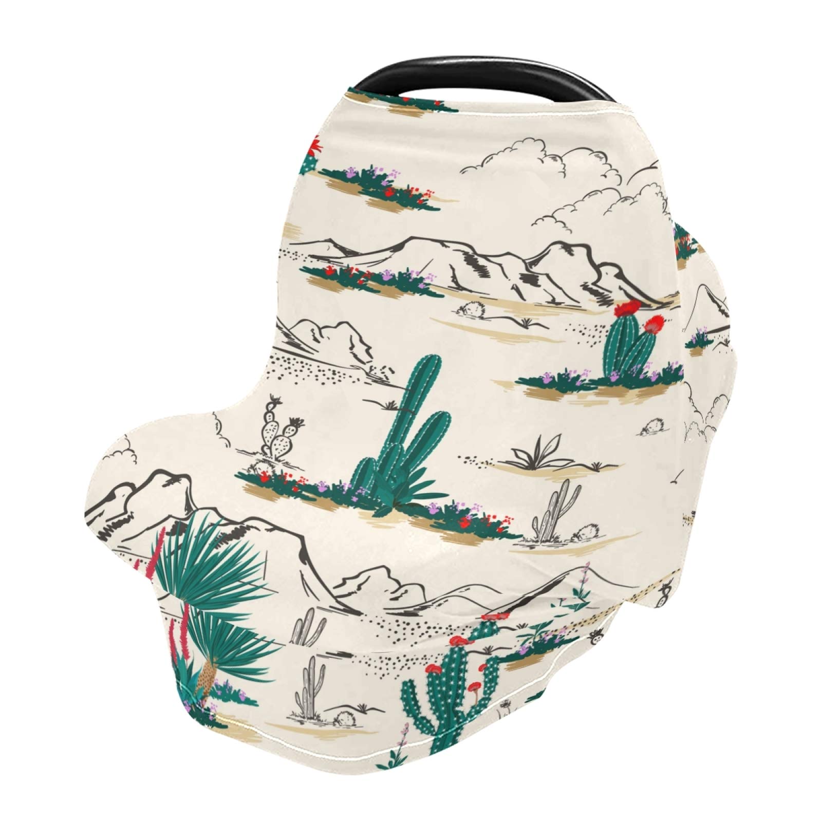 Blueangle Desert Cactus Baby Car Seat Cover Canopy Stretchy Soft Nursing Breastfeeding Cover Multi-Use Breathable Stroller Cover