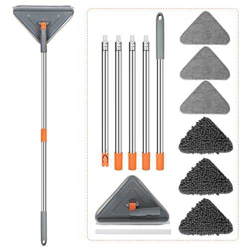 85 Inch Wall Mop Wall Cleaner with Long Handle , 360° Rotating Microfiber Dust Mop, Skirting Cleaning Tool Ceiling Gasket Window Cleaning Kit with 39" to 85" Extension Pole and 6 Replacement Pads