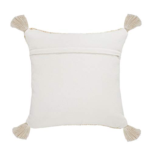 LR Home Natural Jute Tassels Throw Pillow, 1 Count (Pack of 1), Tan