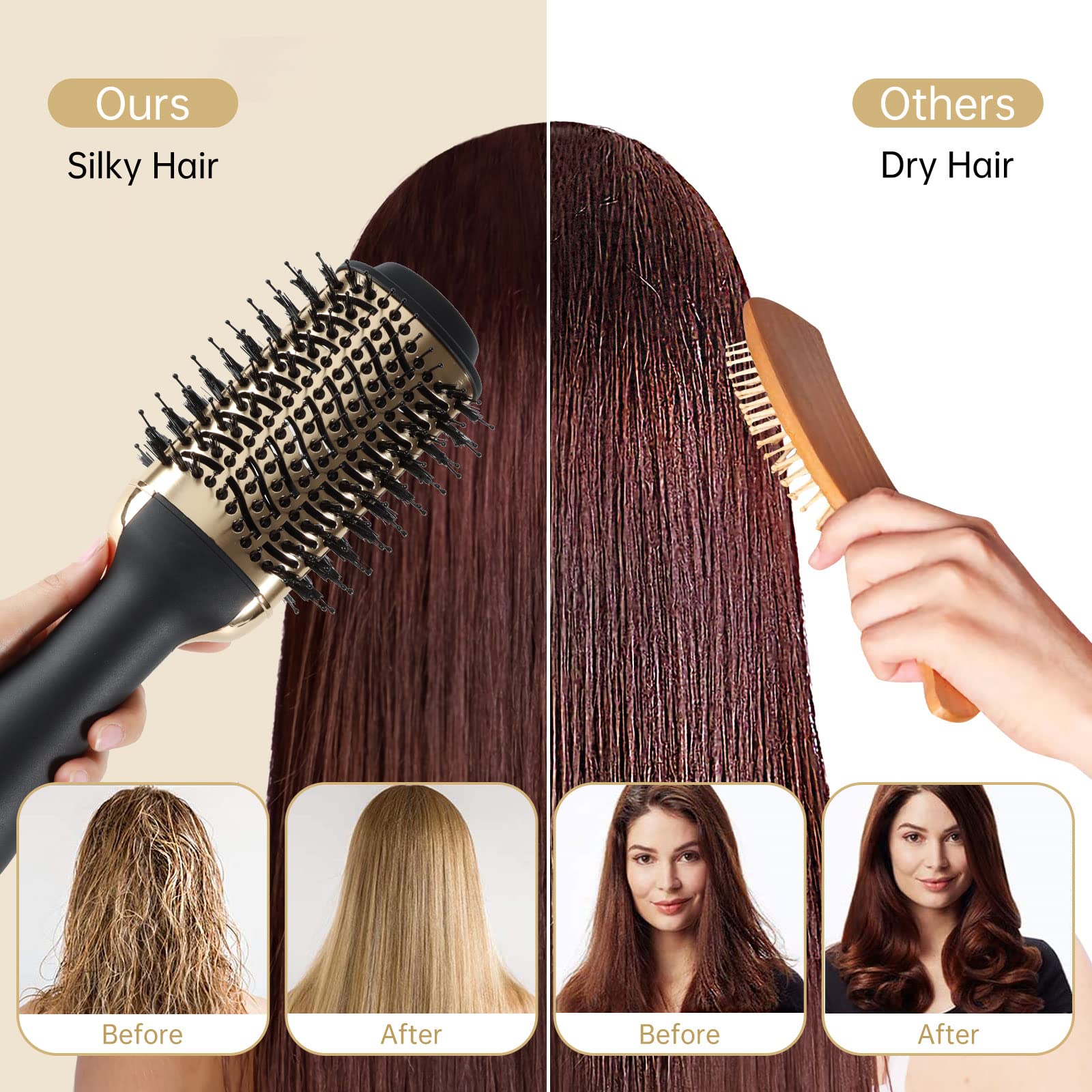 CosySun 3-in-1 Round Brush Hot Air Brush One Step Hair Dryer and Styler Volumizer, Gold, Ceramic Technology, 3 Speeds, 120V DC
