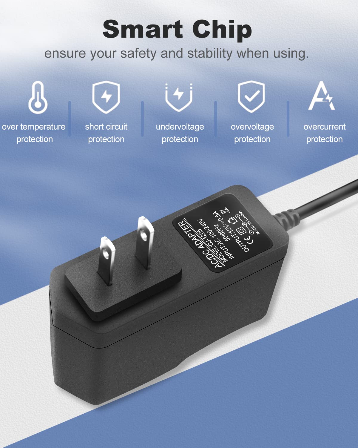 12V 0.5A 500mA DC Power Supply Adapter 12 Volt AC Adapter 100-240V 50-60Hz AC to DC 12V 0.5A Power Adapter, 12V DC Power Supply 500mA Transformer with 5.5mm x 2.5mm DC Outlet Plug