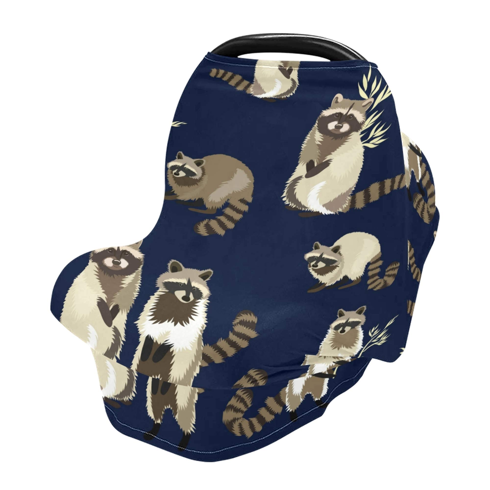 YYZZH Cute Fluffy Raccoon Tree Branch Forest Animal Beast Pattern Stretchy Baby Car Seat Cover Infant Canopy Nursing Covers Breastfeeding Cover Breathable Windproof Winter Scarf for Boys Girls