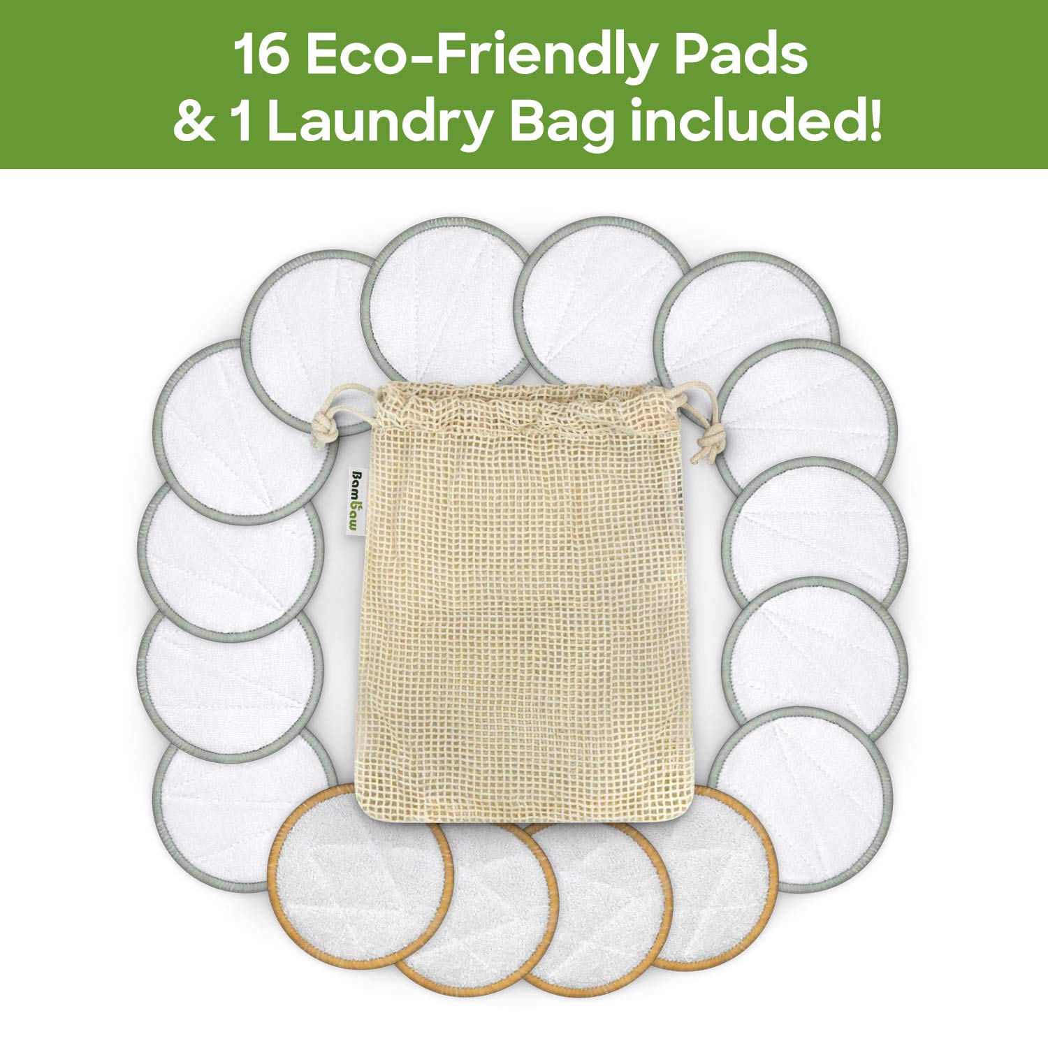 Bambaw Reusable Makeup Remover Pads | 16 Cotton Rounds with Laundry Bag | Reusable Cotton Pads for Face | Eye Makeup Remover Pads | Cotton Rounds for Face | Reusable Cotton Rounds | Cotton Pads
