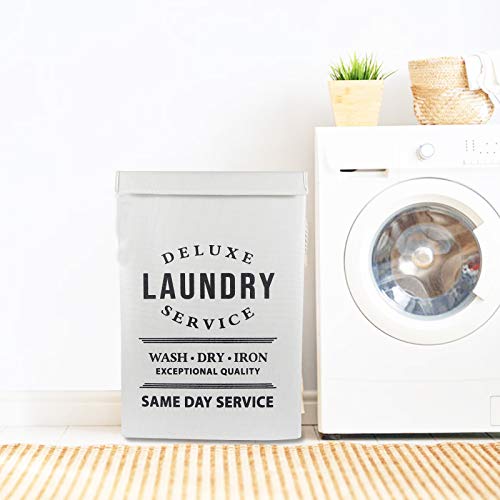 Laundry Hamper with Lid and Rope Handles,Foldable Hamper Easily Transport Laundry Basket,Linen Clothing Storage and Organization for Home Bedroom,Extra Large Capacity Toy Box,(Beige White)