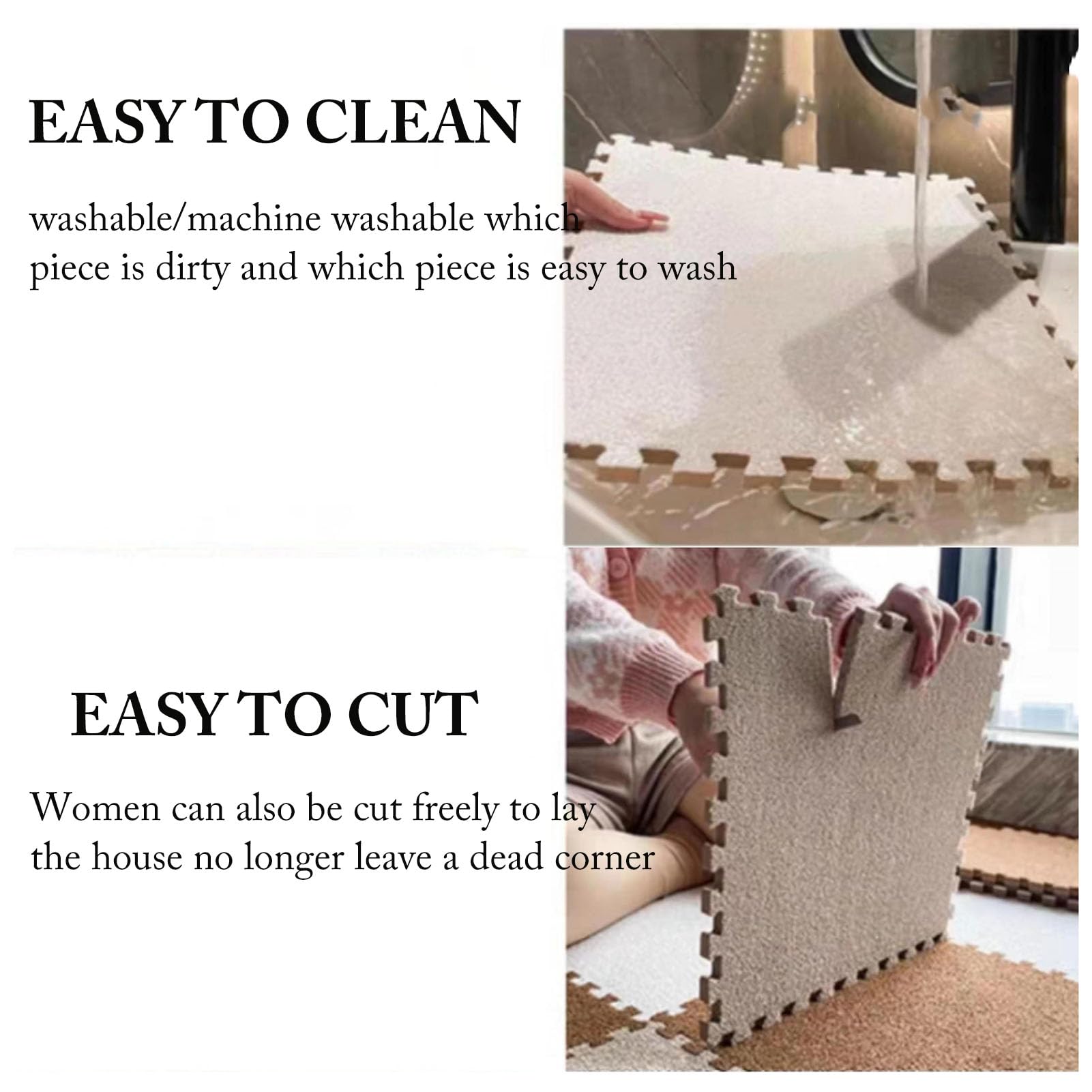 20 Pcs 12x12in Interlocking Foam Puzzle Carpet Tiles,Thick Design Non-Slip Shaggy Square Area Rug Easy to Put Together and Clean Texture Play Ground Mats(Color:Coffee+White)