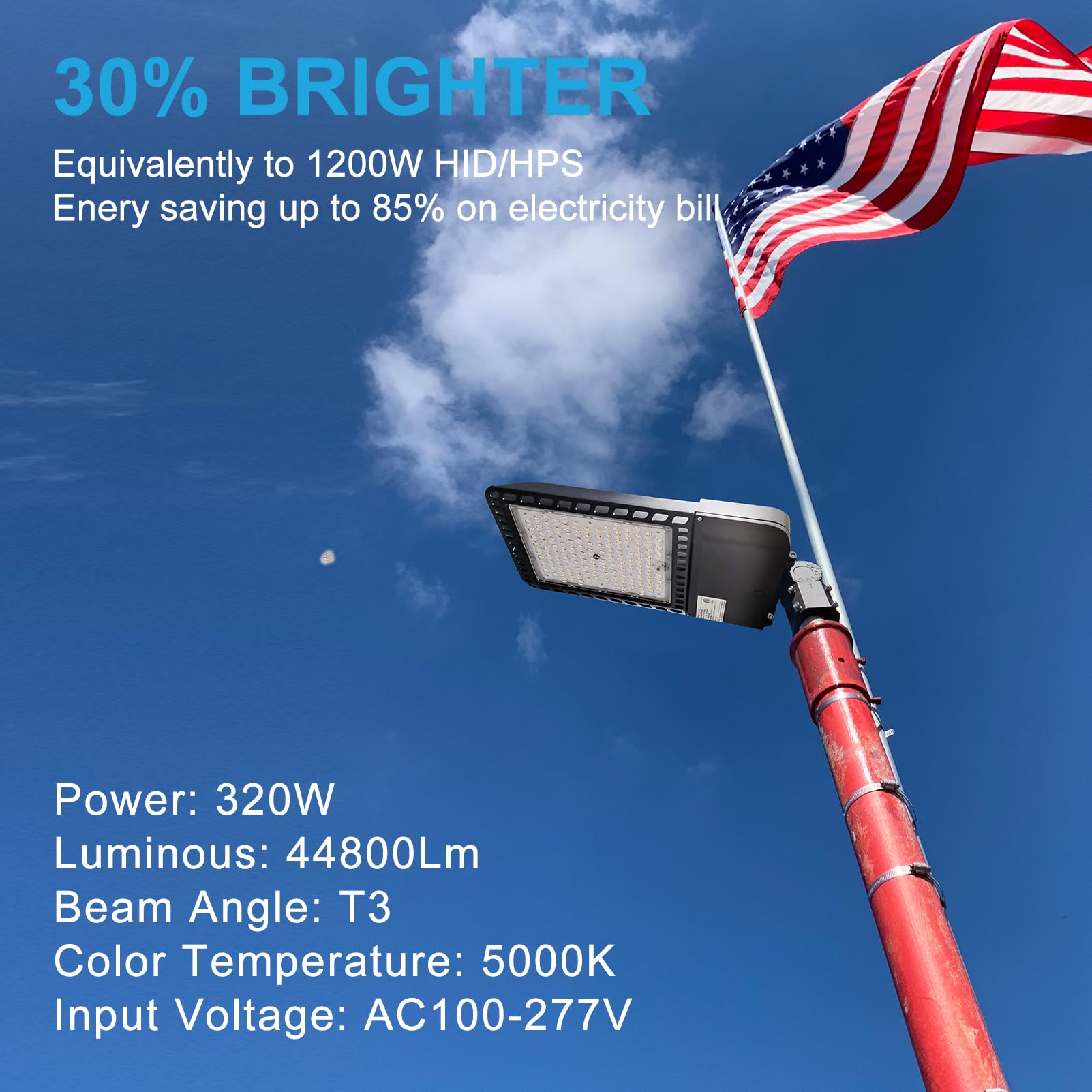 320W LED Parking Lot Lighting 44800LM 5000K LED Pole Lights Outdoor with Slipfitter Mount, Dusk to Dawn LED Street Light for Commerical Parking Lot-2Pack