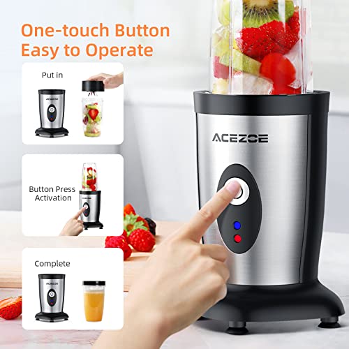 Acezoe 850W Bullet Blender for Shakes and Smoothies, 5 in 1 Personal Blenders for Kitchen, with 6 fins Blade, 2x500ml Portable Bottle, 1 Grinding Cup, for Juice, Protein, Vegatable, Easy to Clean