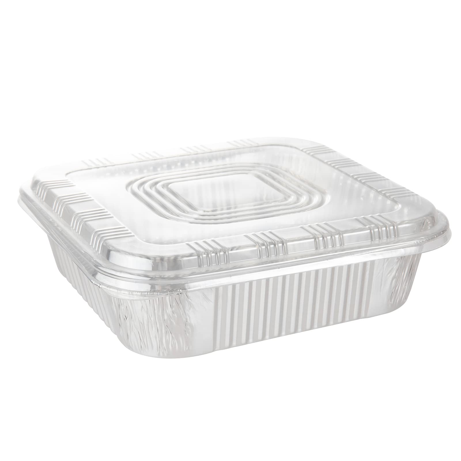 Waytiffer 20pack-8 x 8 Square Baking Cake Pans with Plastic Dome Lids Disposable Aluminum Foil Tins,Heavy Duty cake Pans Roasting Pans,Cooking Tins Homemade Breads Oven Pans