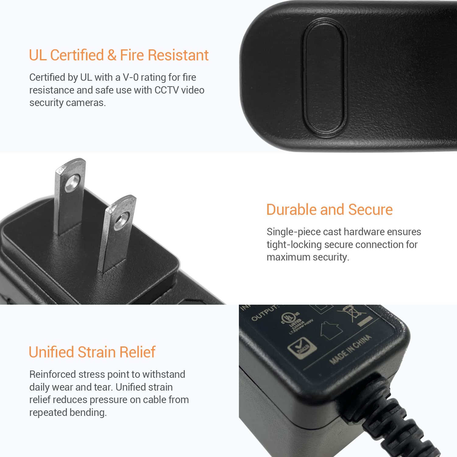 TIGERSECU Security Camera AC/DC Power Adapter, 12V 1A 100V-240V Power Supply, Compatible with Lorex, Night Owl, Swann, ZOSI, Amcrest, Reolink IP Cameras 5.5 x 2.1 mm (2-Pack)