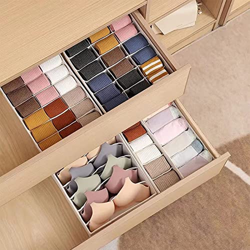 AzxecVcer 4 Set Sock Underwear Organizer,45 Cell Foldable Washable Odorless Fabric Drawer Organizers Storage Divider for Clothing, Baby Clothes, Bra, Panty, Socks, Scarf, Ties (White)