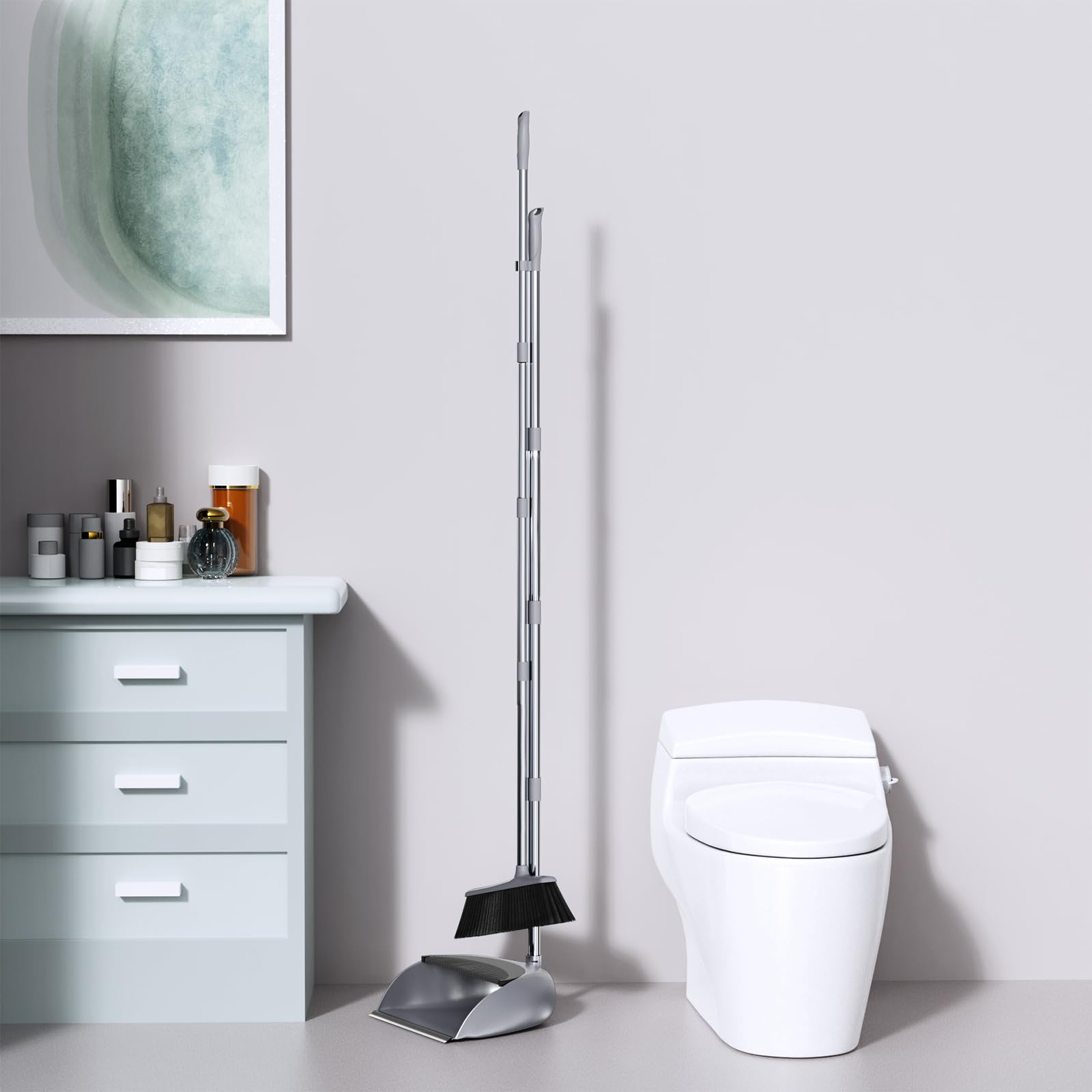 2 sets of Duhao Broom and Dustpan Sets for Home,Long Handle Broom with Upright Standing Dustpan,Broom and Dustpan Combo for Home Room Kitchen Office Lobby