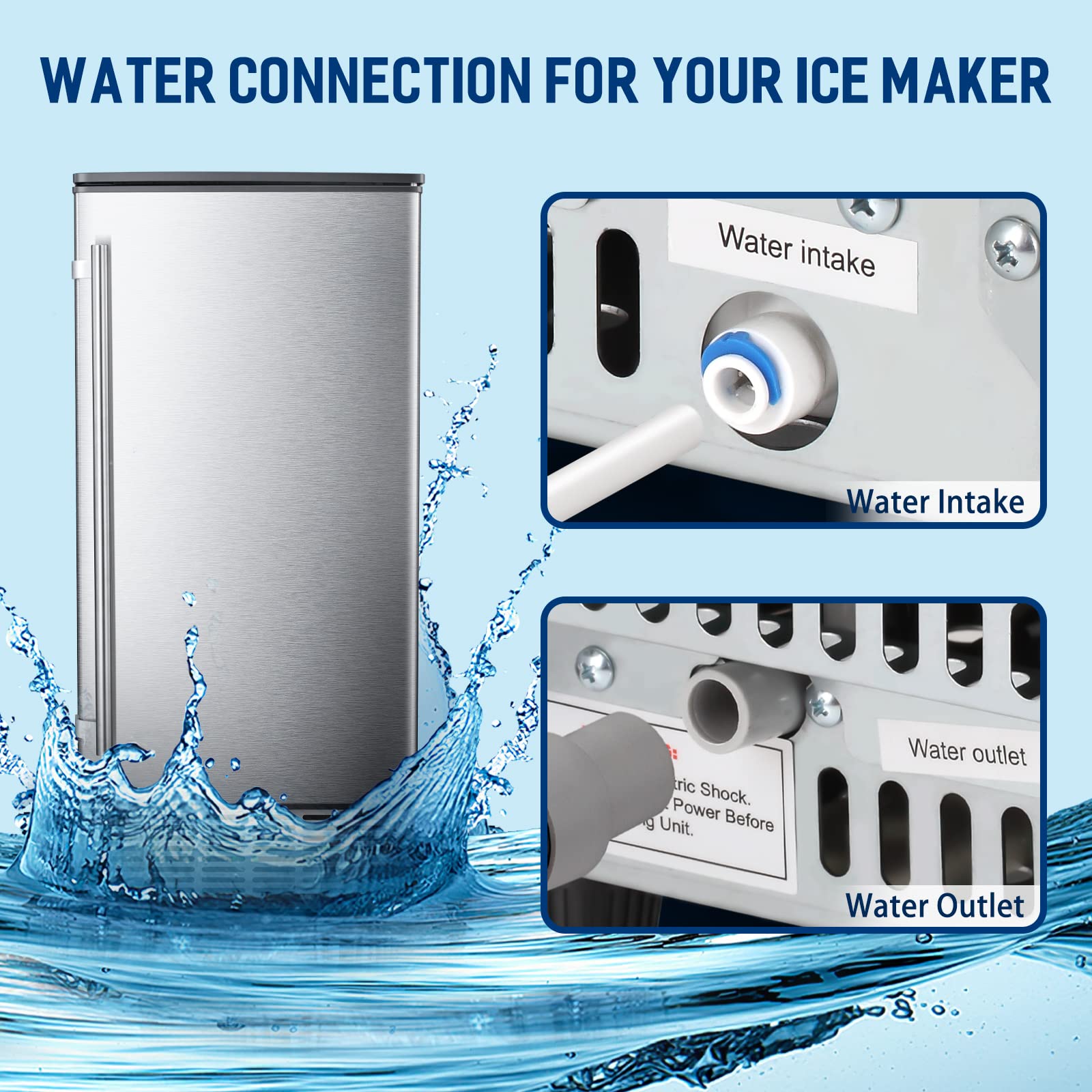 Antarctic Star Ice Maker 115V 60Hz Ice Scoop Handle Water Inlet Pipe Draining Pipe Quick Connector 40 Square Ice Cubes in 20 Minutes 80lbs in 24H 24-Hour Timer Self-Cleaning, Silver